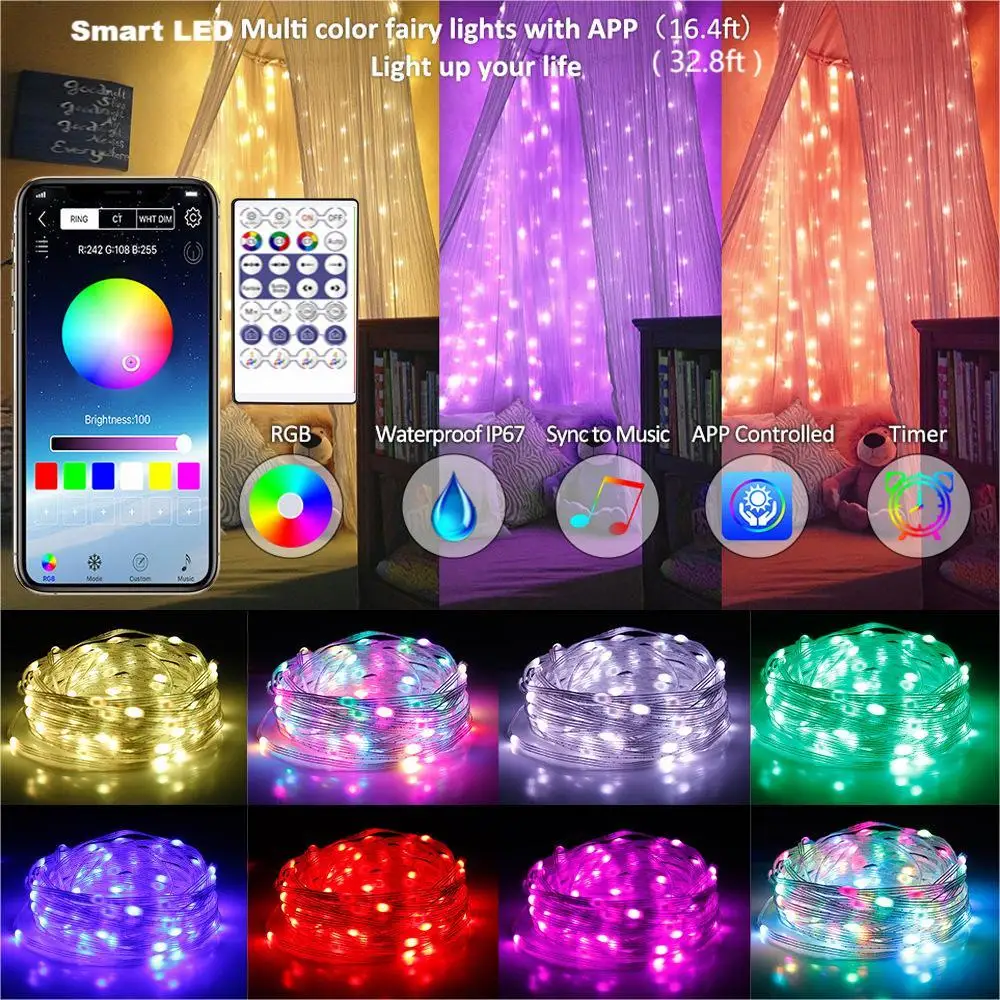Smart-Fairy-String-Lights-33Ft-USB-Bluetooth-Twinkle-LED-Light-with ...