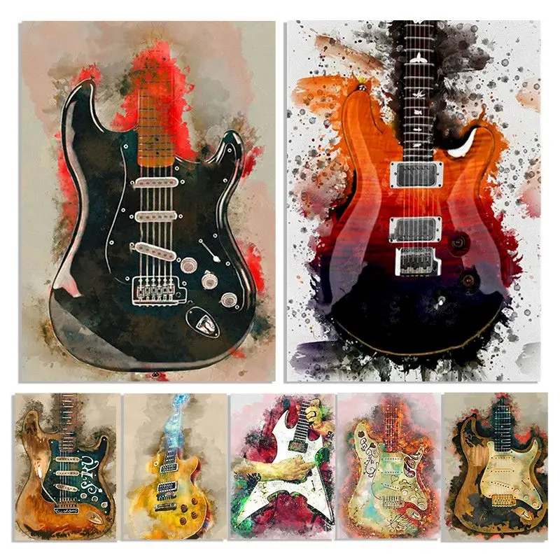 GATYZTORY Cuadro de guitarra DIY para adultos, cuadro de paisaje por ...