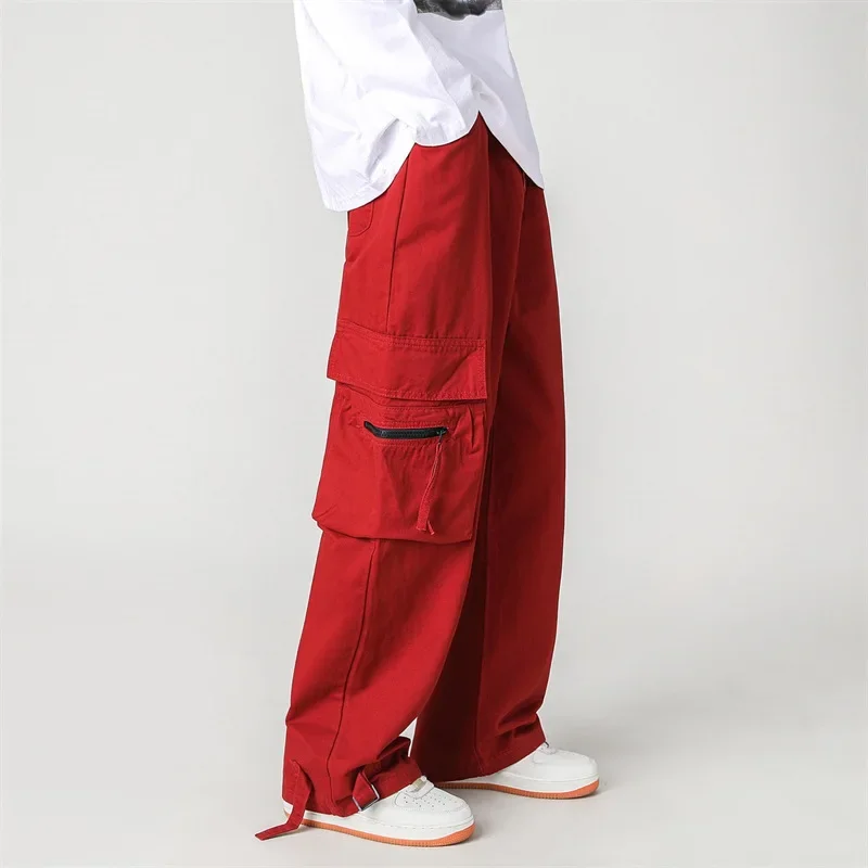 Vintage-American-Style-Street-Hip-Hop-Red-Cargo-Pants-For-Men-Women ...