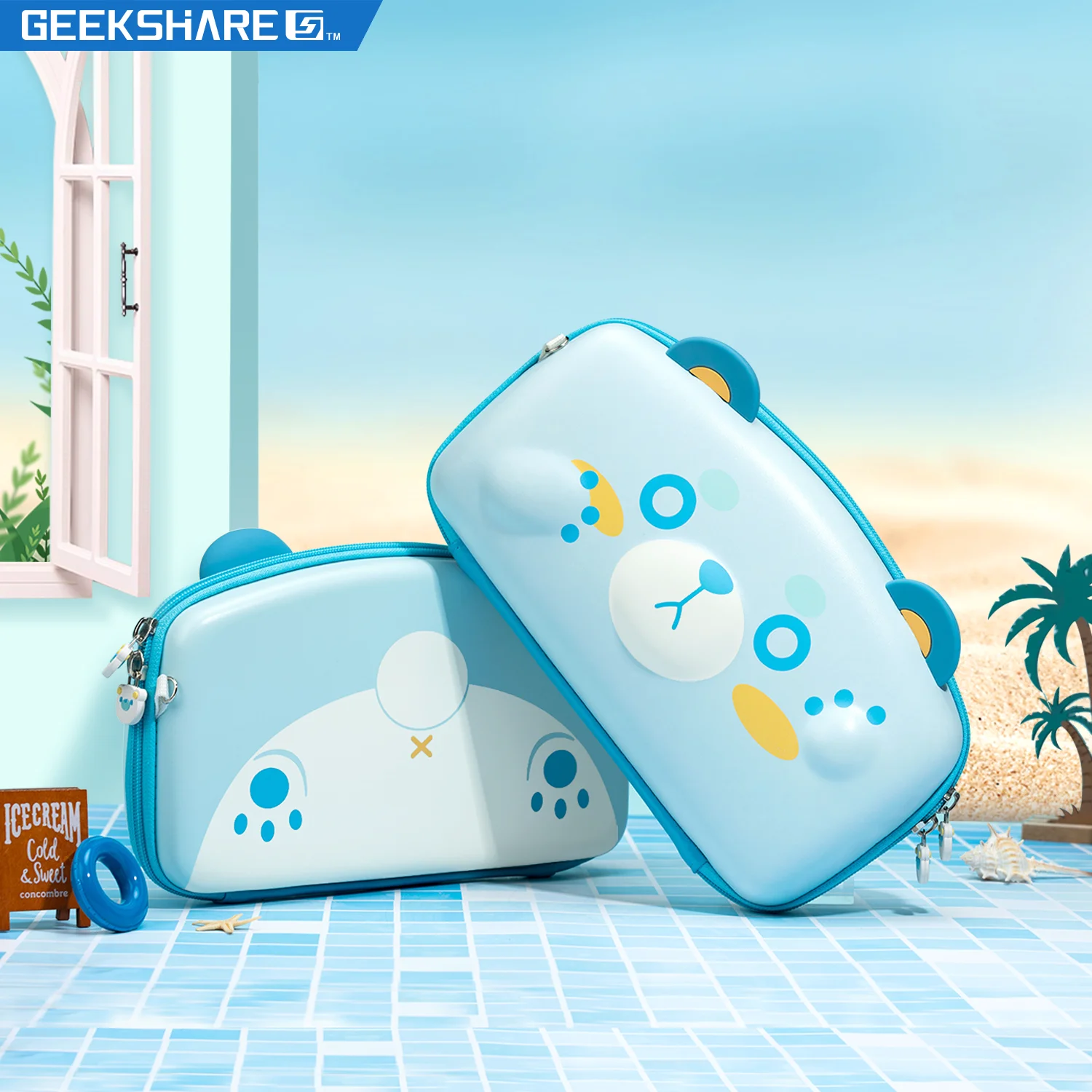 GeekShare Nintendo Switch Carrying Case Kawaii Blue Bear Storage Bag ...