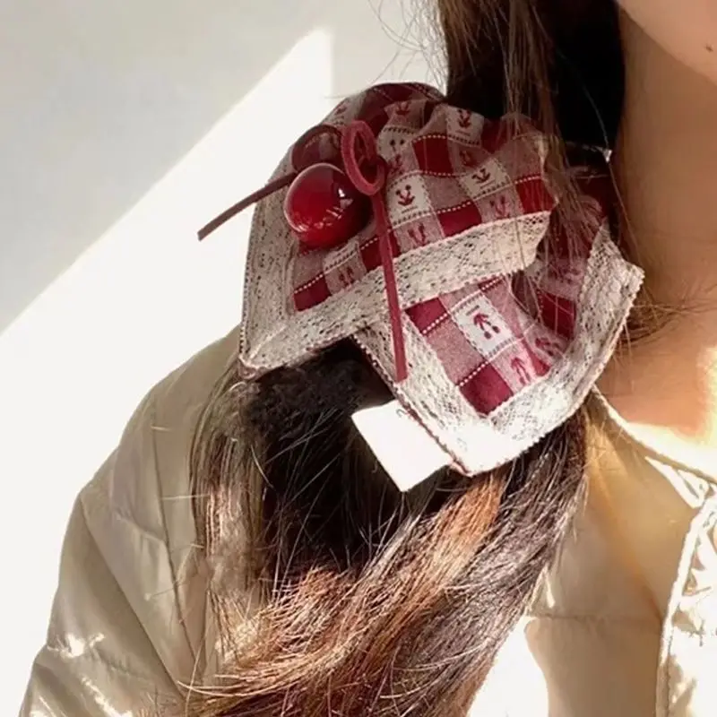 1pc Korean style cherry wind headband spring new red checkered cherry ...