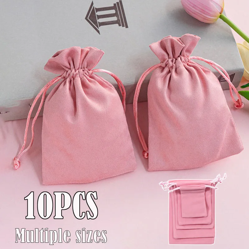 10Pcs Pink Velvet Drawstring Bags Jewelry Pouches For Gift Wedding ...