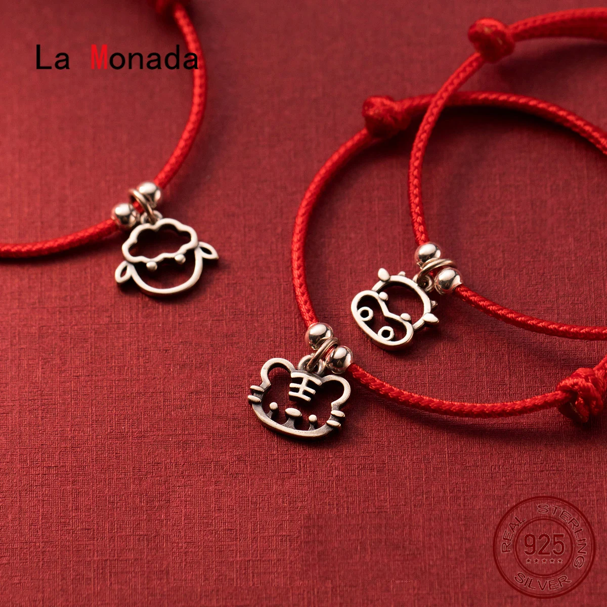 La Monada 23cm 925 Sterling Silver Matte Zodiac Red Rope Bracelets Red ...