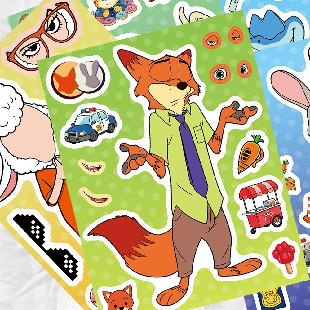 8/16sheets Make a Face Disney Zootopia 2 Puzzle Stickers Cute Judy Nick ...