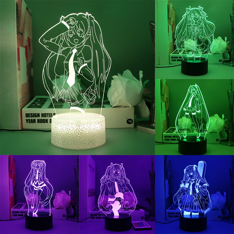 Hatsune Miku Led Night Lights Anime Harajuku Charging Glowing Lamp Home ...