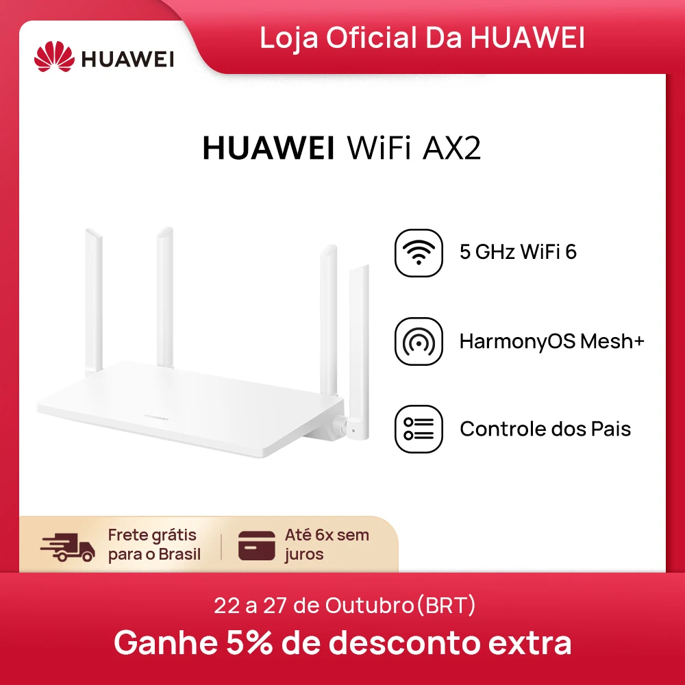 Roteador HUAWEI AX2, Wi Fi 6, 2.4G&5GHz, 4 Amplificadores, Rede Mesh ...