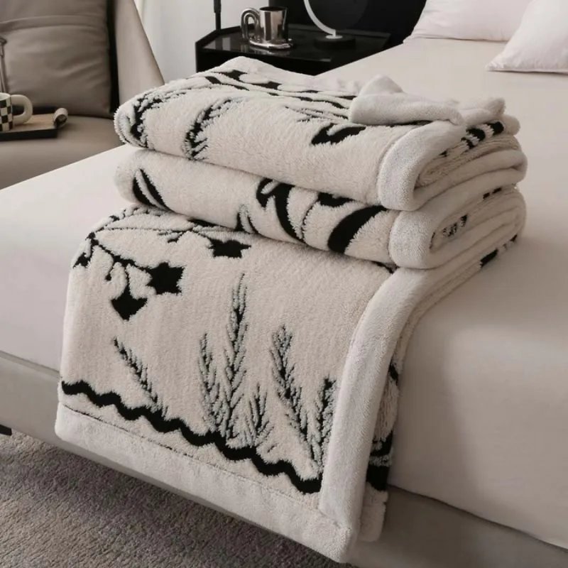 Double-layer jacquard composite European cotton fleece blanket lunch ...
