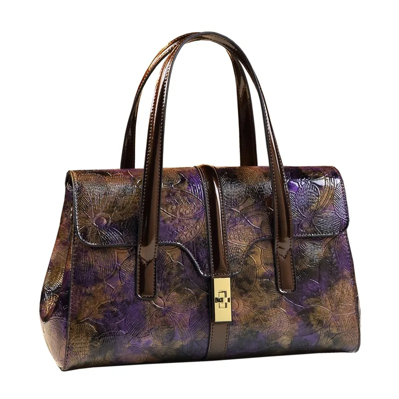 Floral-Ladies-Tote-Bag-Vintage-Women-Leather-Handbag-Purple-Flower ...