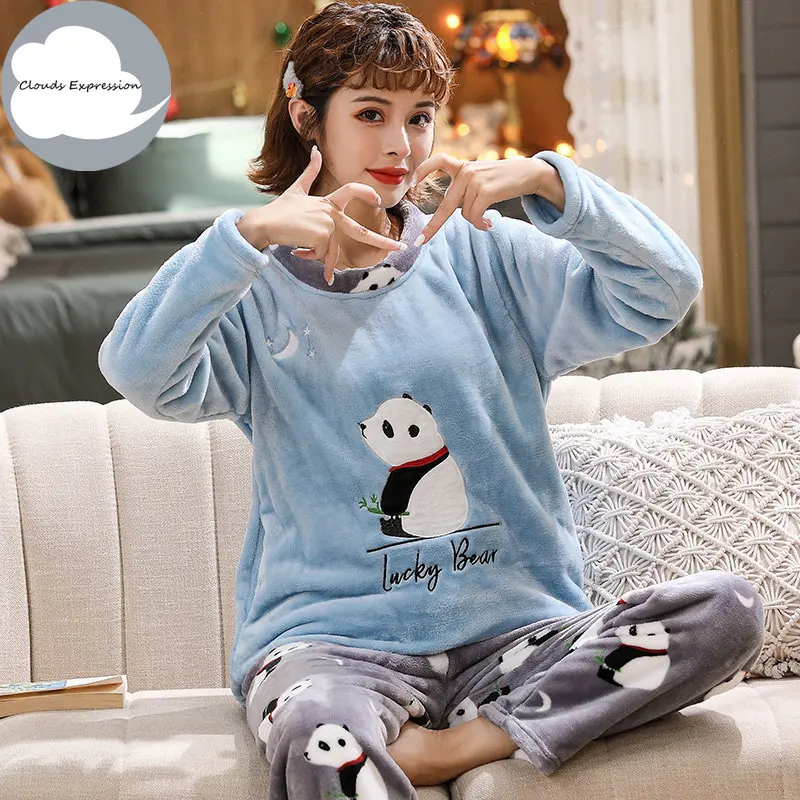 Winter-Warm-PJ-Flannel-Women-Sleepwear-Pajamas-Girls-Cartoon-Print ...