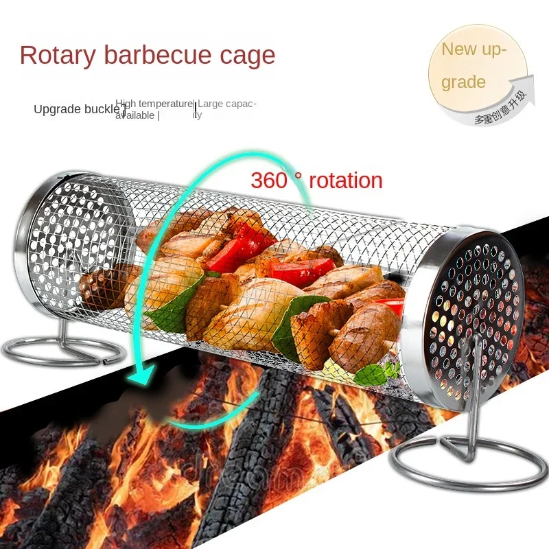 Cylindrical-Grill-Basket-Stainless-Steel-Cylinders-Net-Tube-Barbecue ...