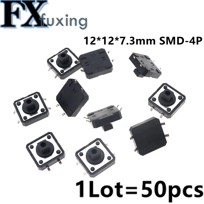 50PCS-12-12-7-3MM-Square-Head-Light-Touch-Switch-SMD-4-Feet-12x12x7-3MM-Key.jpg