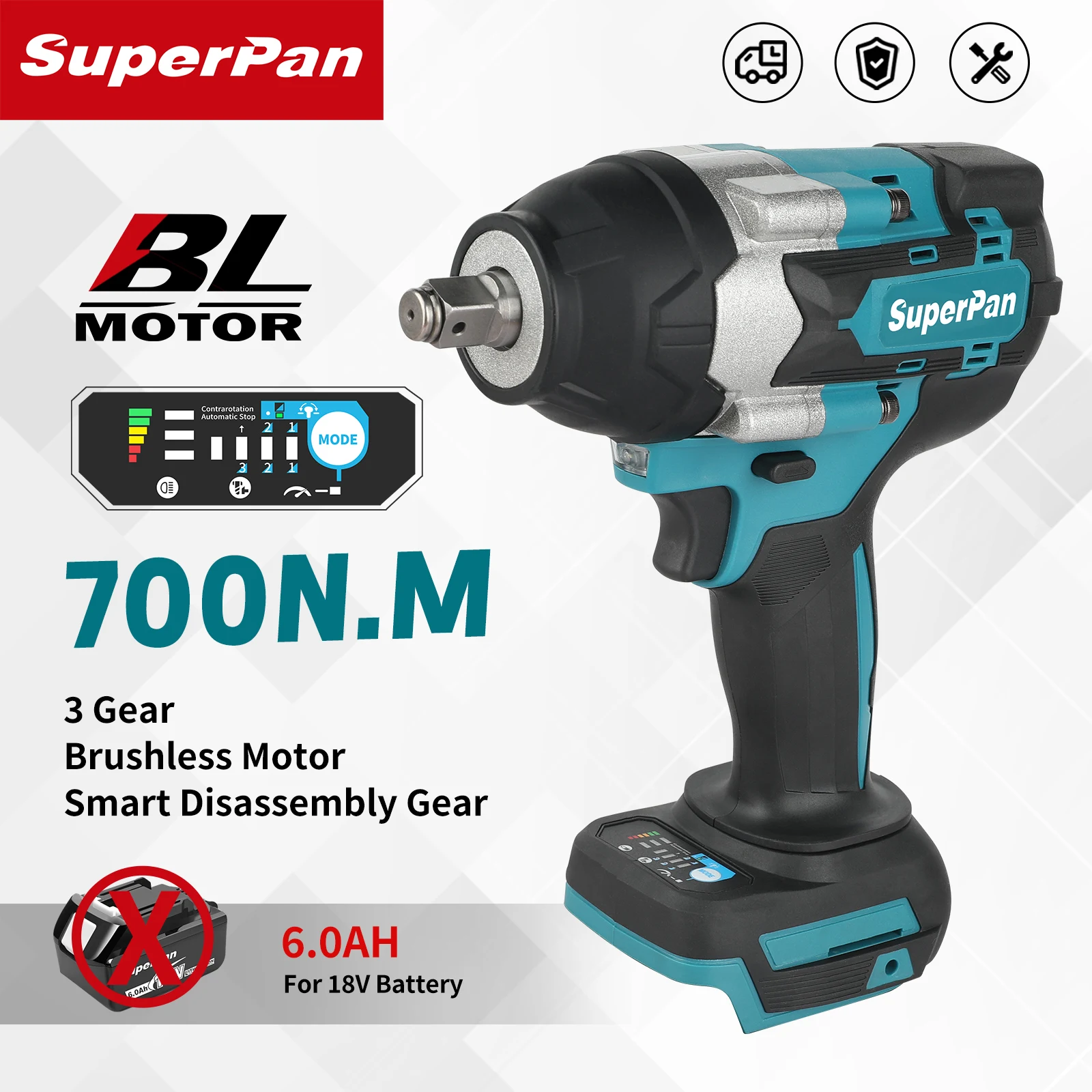 SUPERPAN 700 N.M Torque Brushless Cordless Impact Wrench – 1/2 In ...