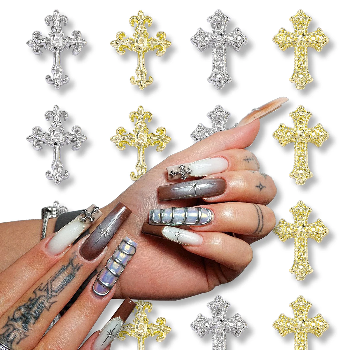 50 vintage cross nail trim, alloy, y2k metal style DIY nail styling ...