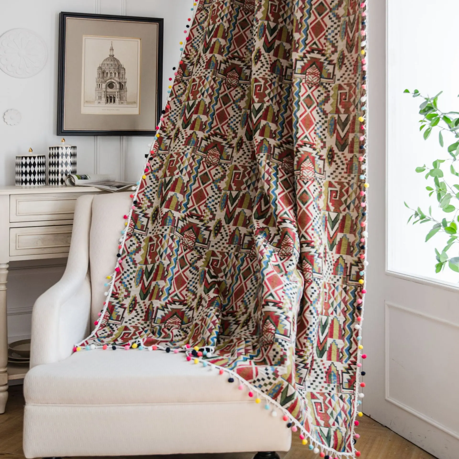 Boho Geométrico Boêmio Cortina Para O Quarto Sala De Estar Algodão ...