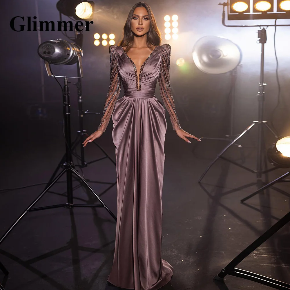 Glimmer Classic Advanced Evening Dresses Formal Prom Gowns Deep V-Neck ...
