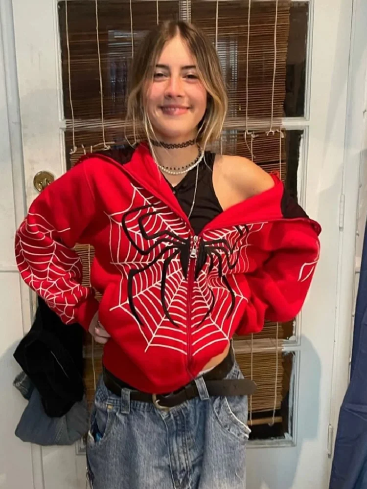 Y2k Emo Sudadera con capucha para mujer, ropa de calle de tela de araña ...