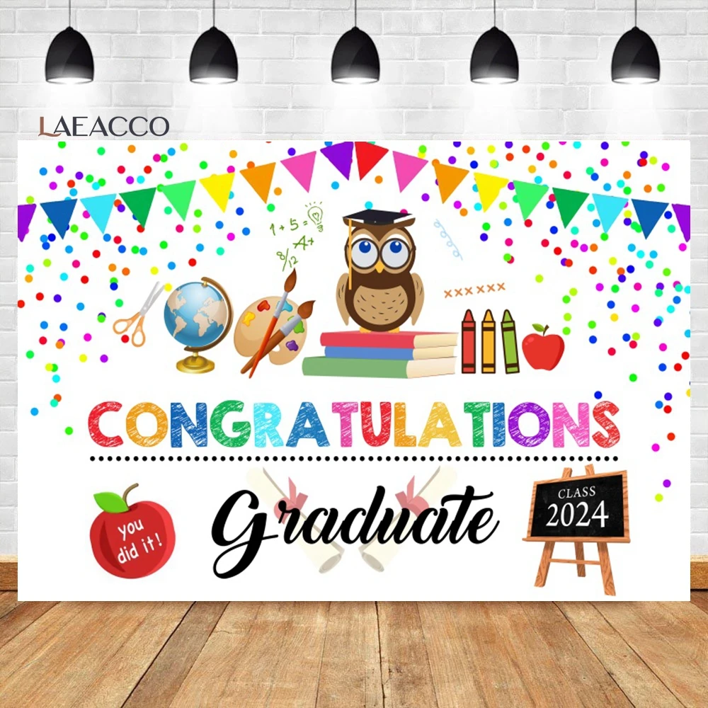 Laeacco-Congratulations-Graduation-Background-Cute-Owl-Globe ...