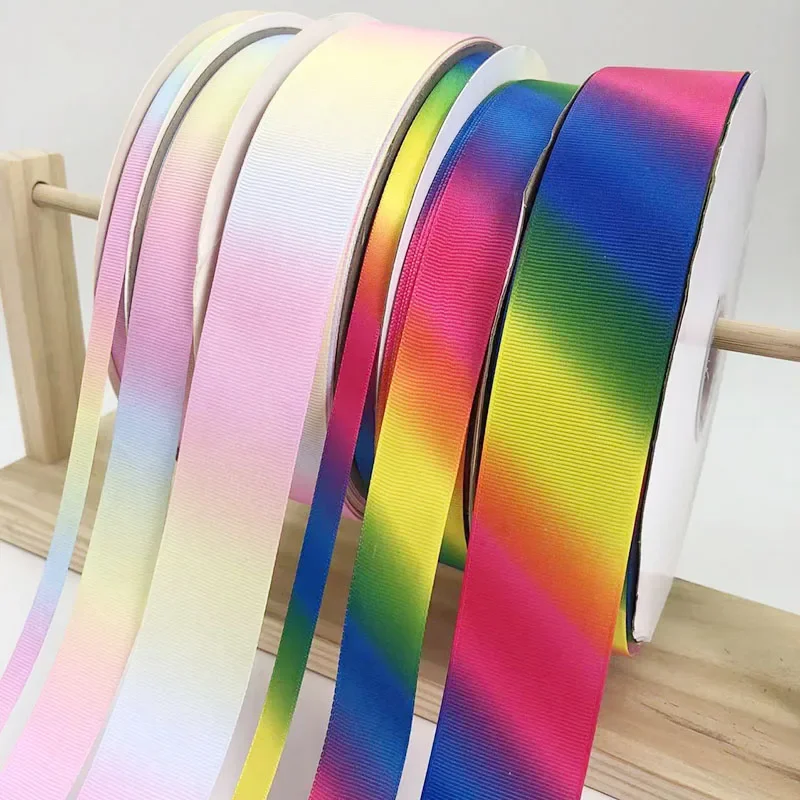 10-25-100yards-roll-Rainbow-Floral-Print-Grosgrain-Ribbon-for-Crafts ...