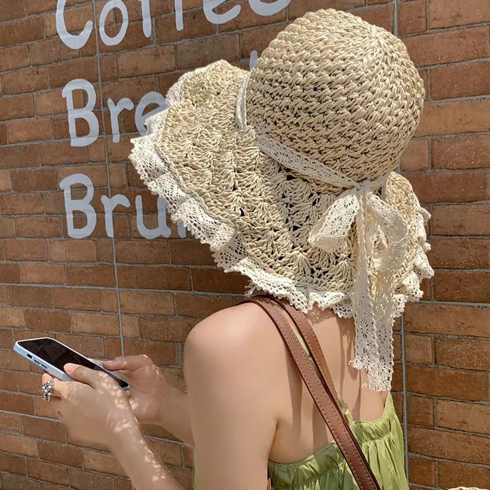Woven-Bow-Hat-Stylish-Women-s-Lace-Straw-Braided-Sun-Hat-with-Hollow ...