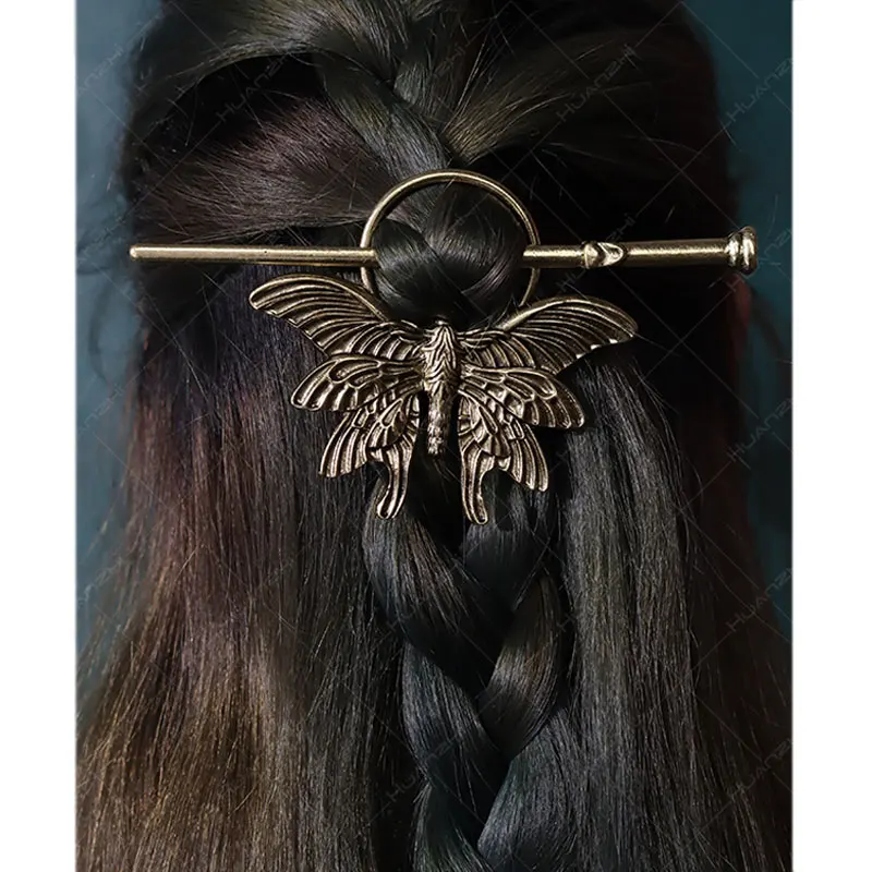 Punk Gothic Creativity Butterfly Moth Maple Leaf Blue Stone Metal Hair ...