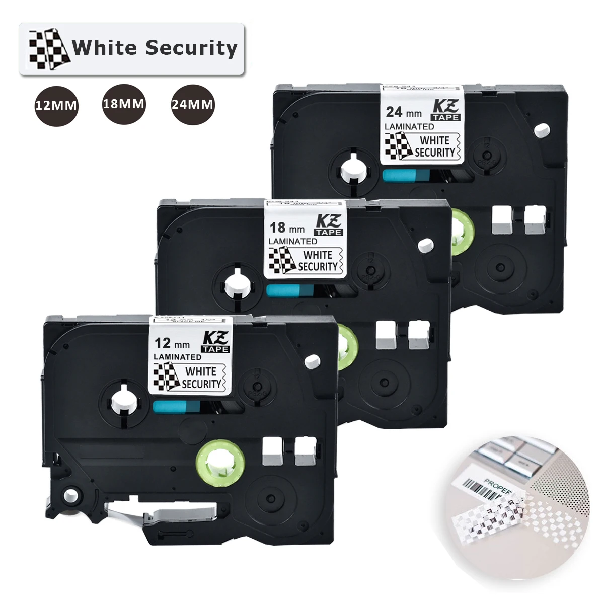 1PCS 12/18/24mm Compatible TZe White Label Security Tape tze-SE3 tze ...