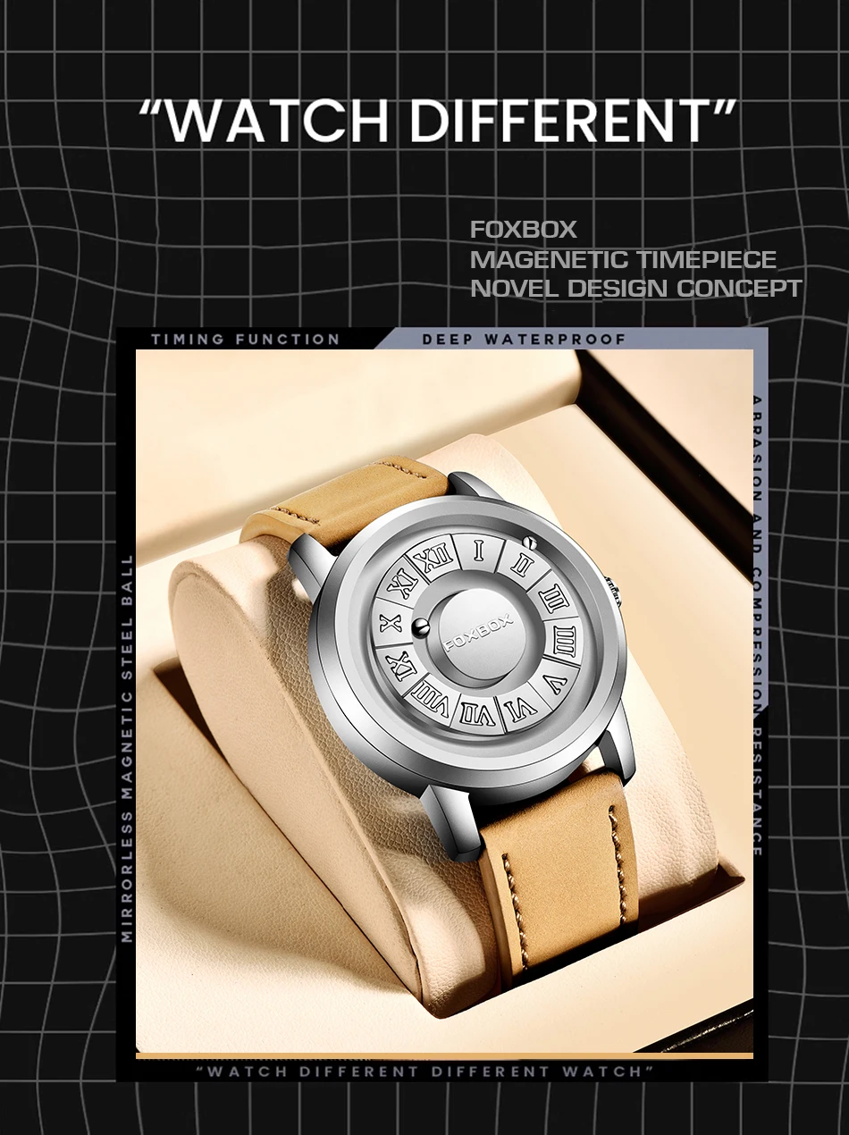 Fashion FOXBOX Magnetic Force Creative Leather Watches For Men 0047 ...