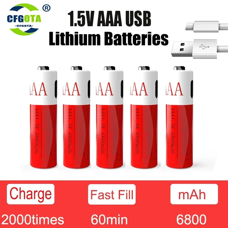 100-High-capacity-1-5V-AAA-6800mAh-USB-rechargeable-li-ion-battery-for ...