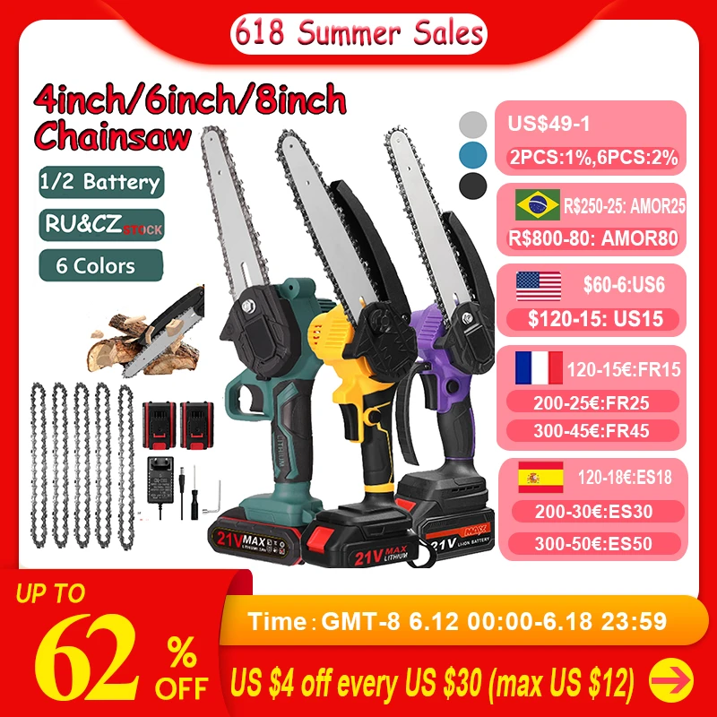 21v 4in/6in/8in Electric Pruning Saw Rechargeable Small Electric Saws Woodworking Electric Saw ...