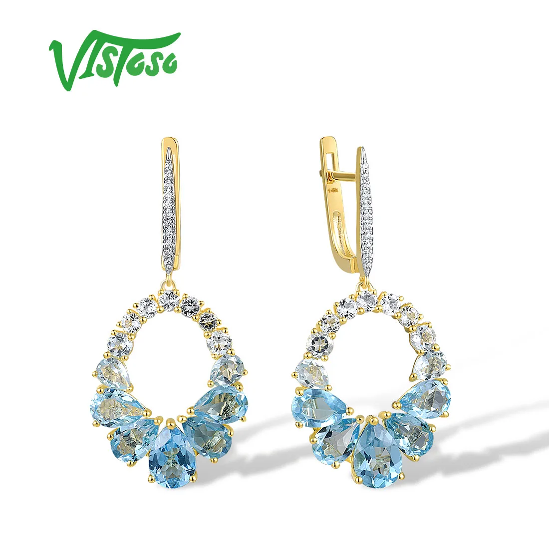 VISTOSO 14K 585 Yellow Gold Earrings For Women Sparkling Gradual White ...