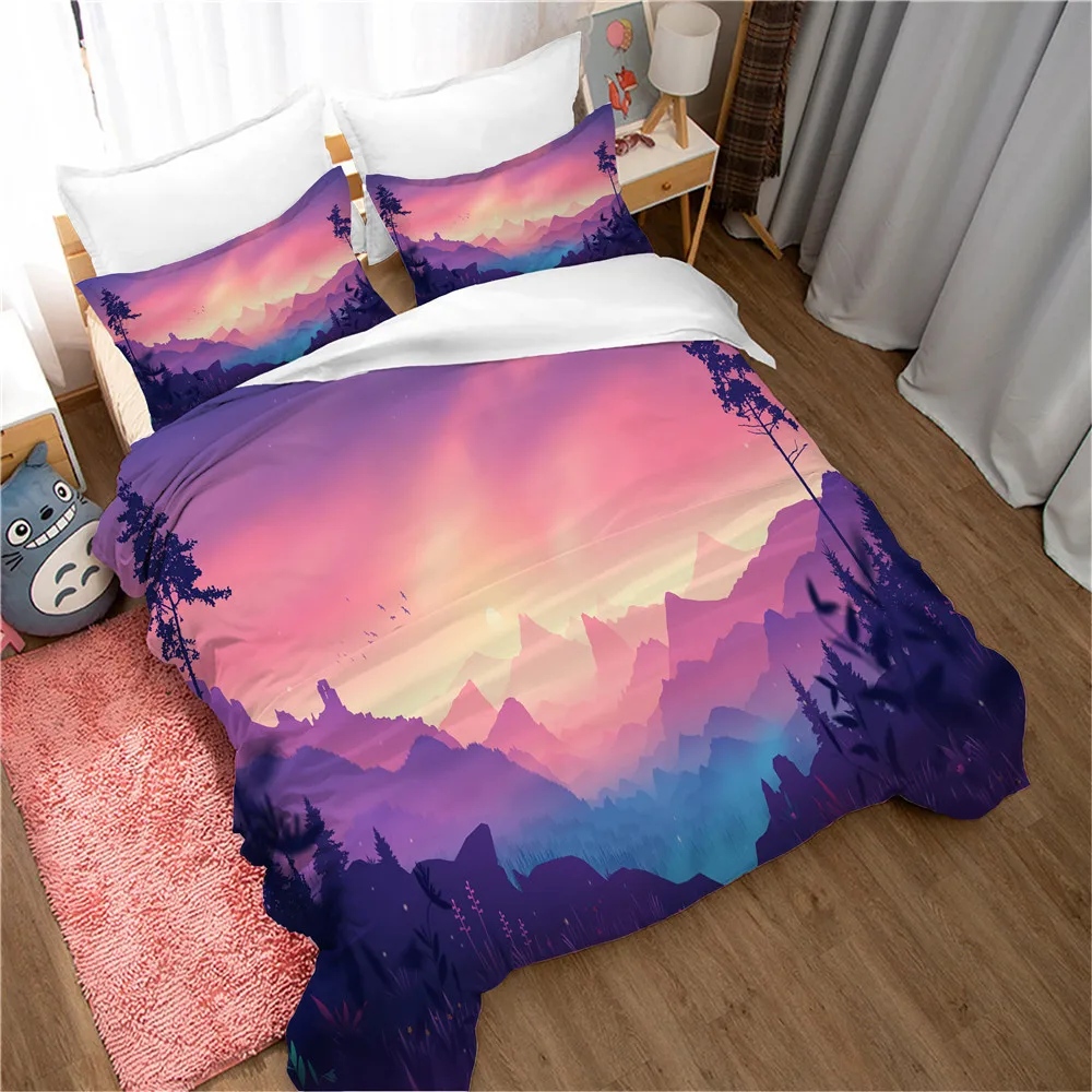 Mountain Bedding Nature Scene Towering Peaks Forest Duvet Cover King ...