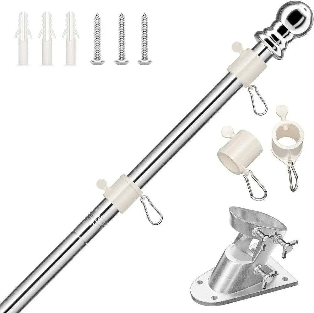Wall Mount Retractable flag holder Top House Wall Bracket Base 6Ft Sta ...