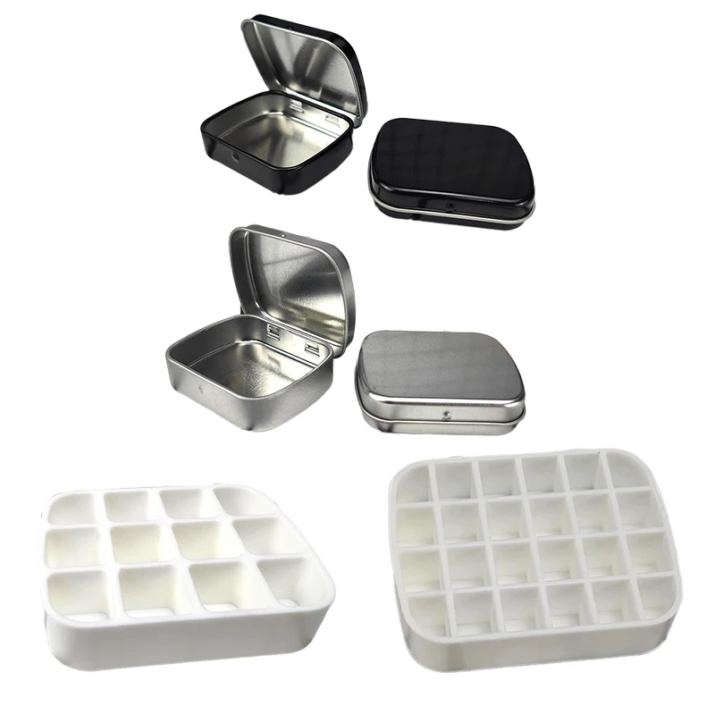 1Pc Portable Empty Watercolor Tin Box 12/24 Grids Mini Watercolor Paint ...