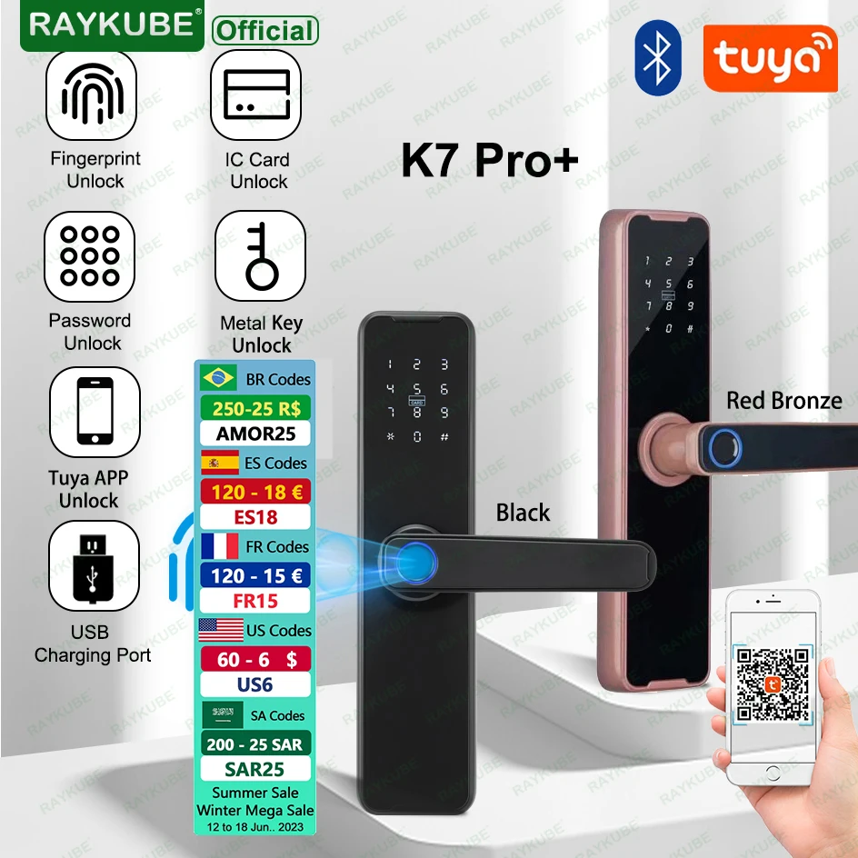 RAYKUBE cerradura biométrica con huella dactilar para puerta, dispositivo de cierre inteligente ...