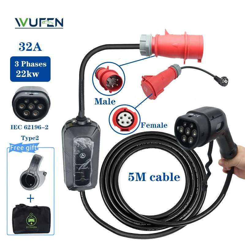 Level-2-EV-Charger-22KW-3-Phase-Type-2-IEC-62196-CEE-Red-Plug-Portable ...