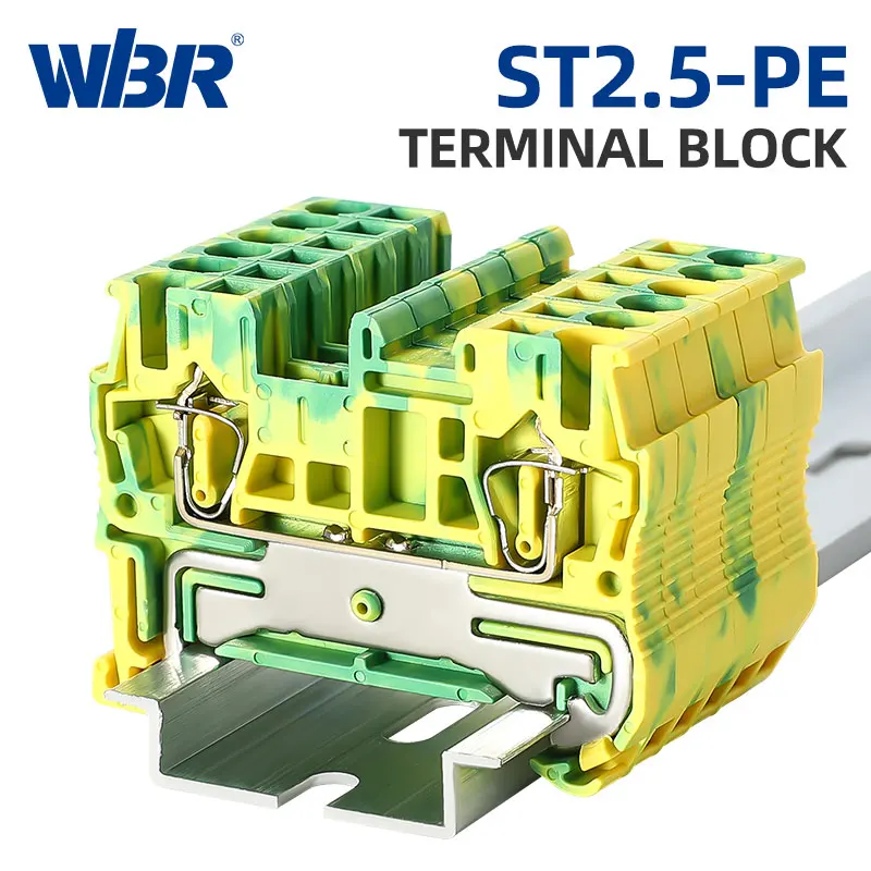 10Pcs-ST2-5-PE-Ground-Wire-Push-in-Wiring-Connector-DIN-Rail-Terminal ...