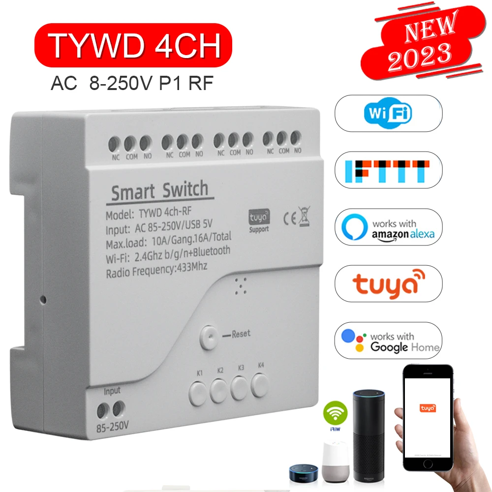 4CH Tuya Smart Remote Control Wireless Wifi Switch Module DC7-32V AC85 ...