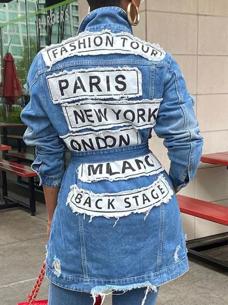 Fashion-Women-Letter-Printed-Denim-Jacket-Outerwear-Streetwear-Casual ...