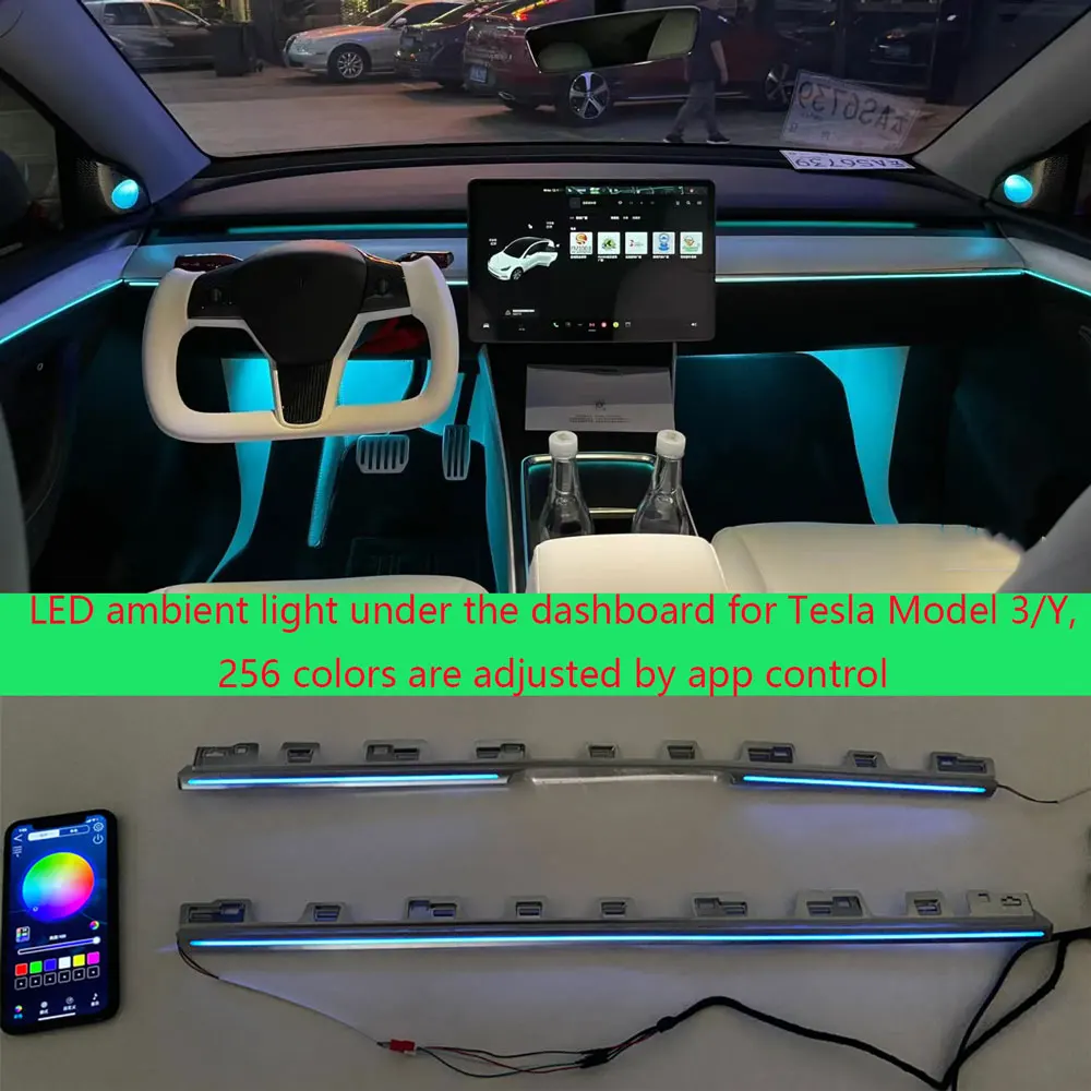 Luz-LED-ambiental-de-256-colores-para-Tesla-model-3-Y-luz-LED-debajo ...