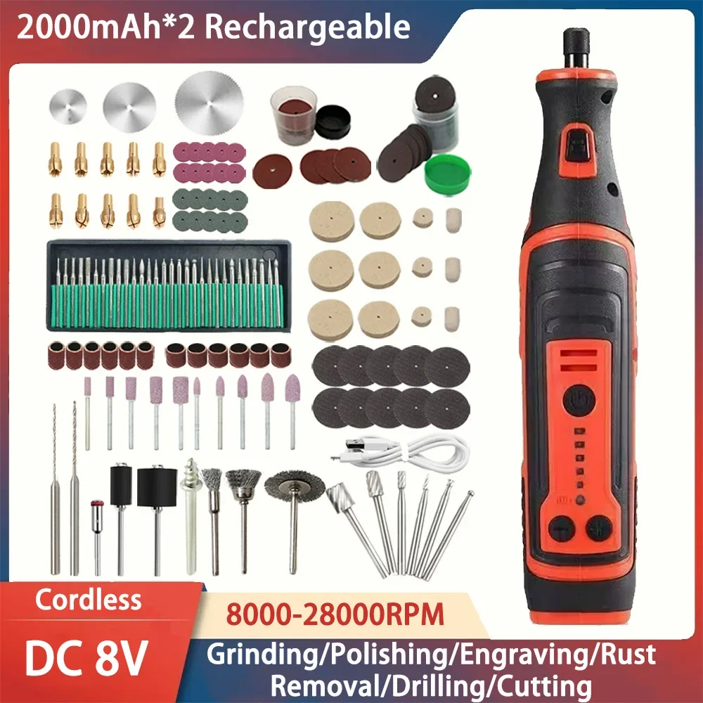 8V Rechargeable Lithium Battery Electric Grinder Small Hand-Held Jade ...