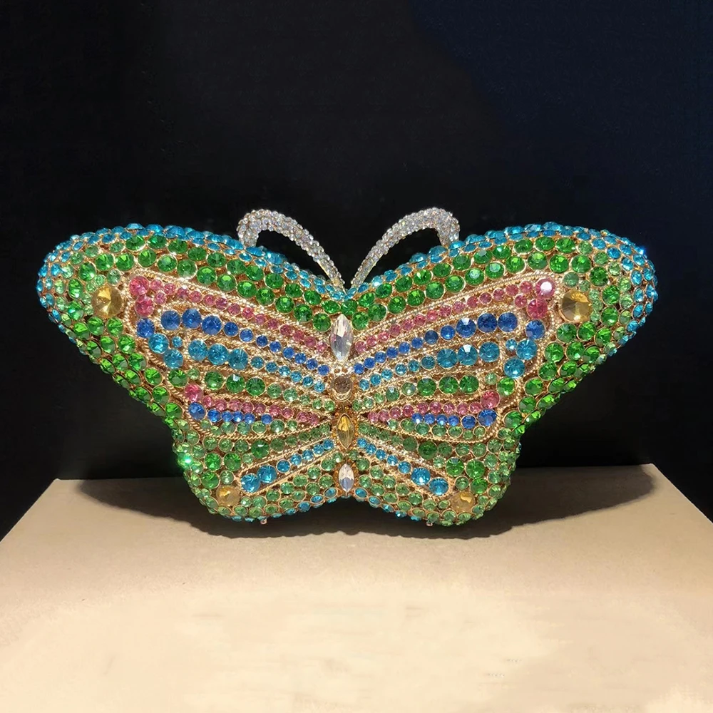 Green-Blue-White-Rhinestone-Women-Evening-Clutch-Luxury-Butterfly ...