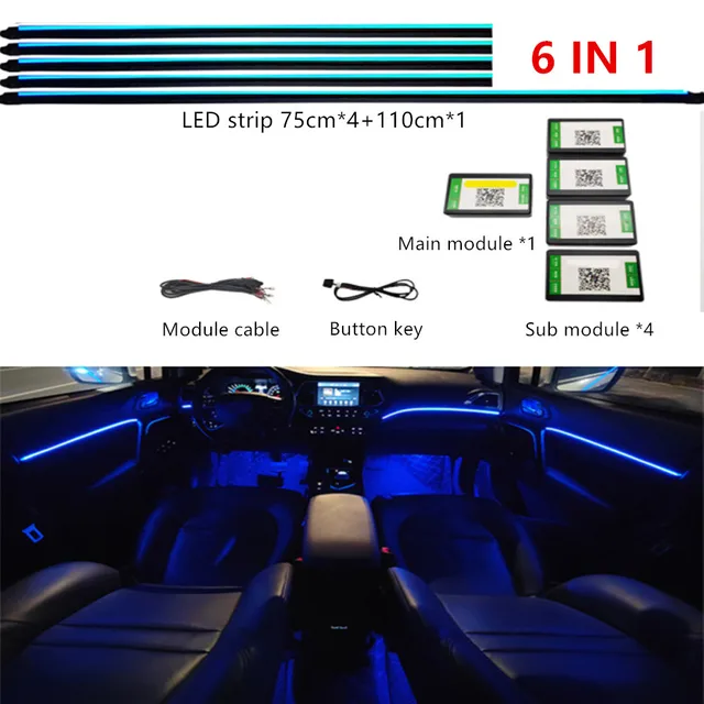 Universal Symphony Car Ambient Lights 64 RGB Car Interior Acrylic Light ...