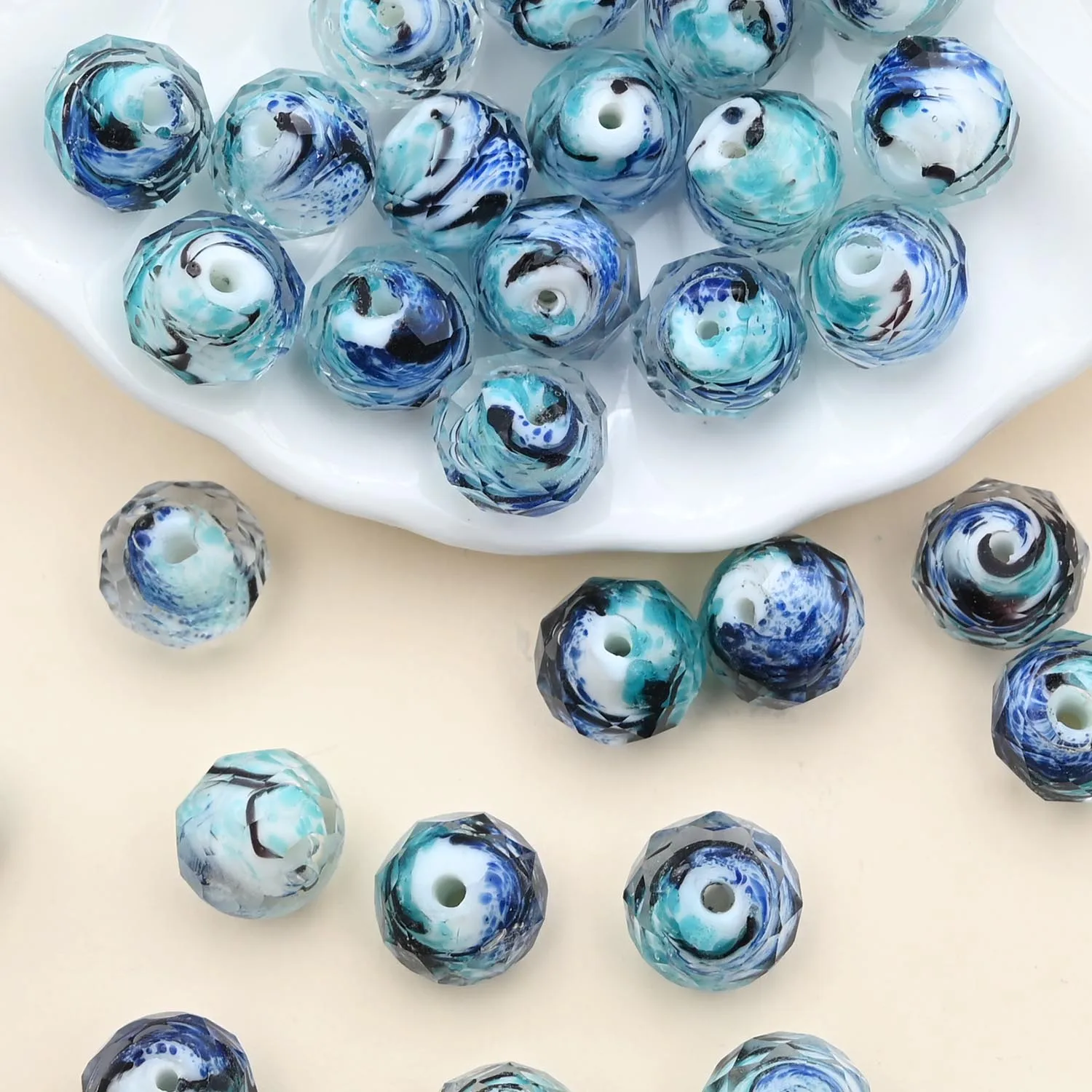 Perles-de-Murano-Facettes-en-Verre-Bleu-Clip-d-Espacement-pour-Bijoux ...