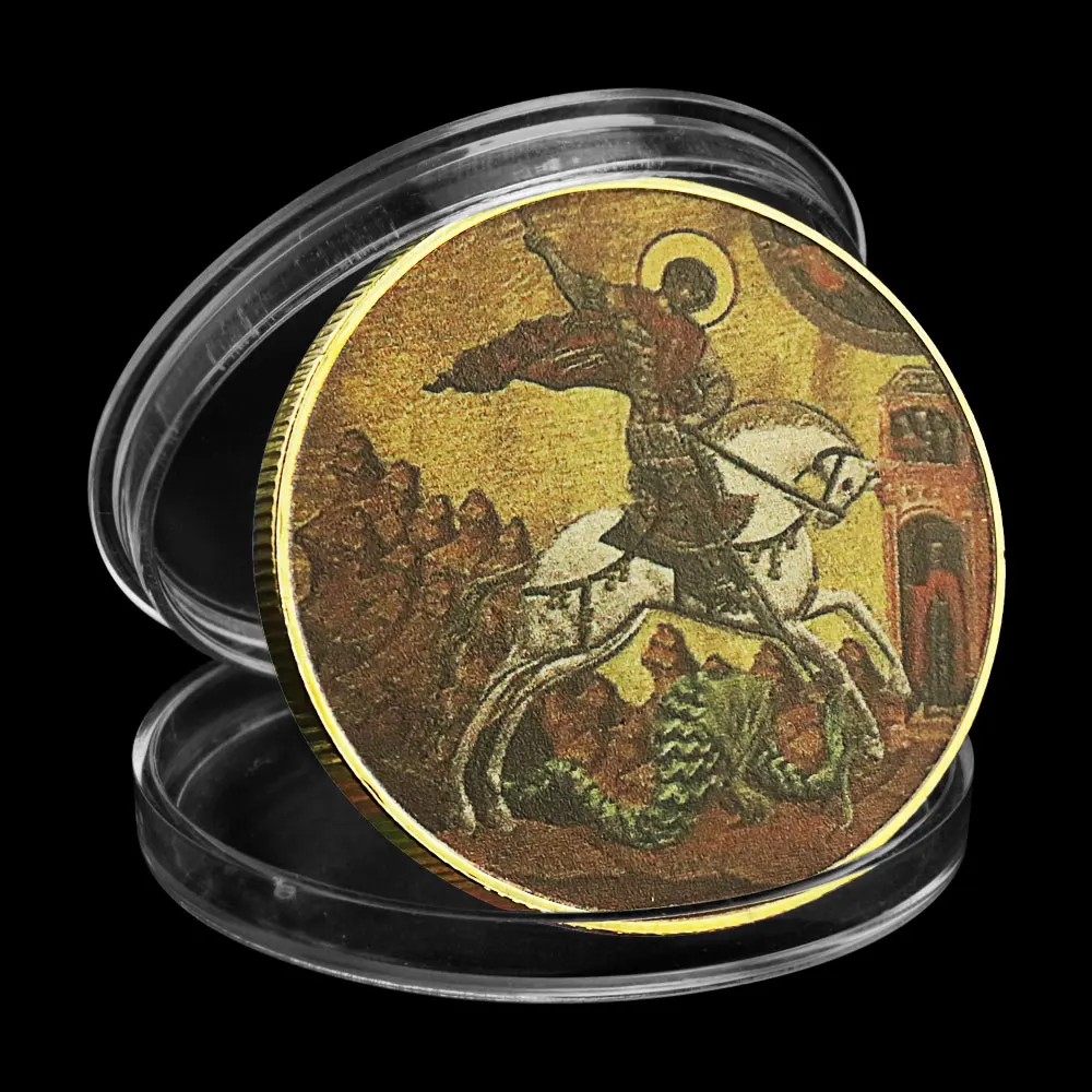 Moeda comemorativa banhada a ouro, george e o dragão, estampas ...
