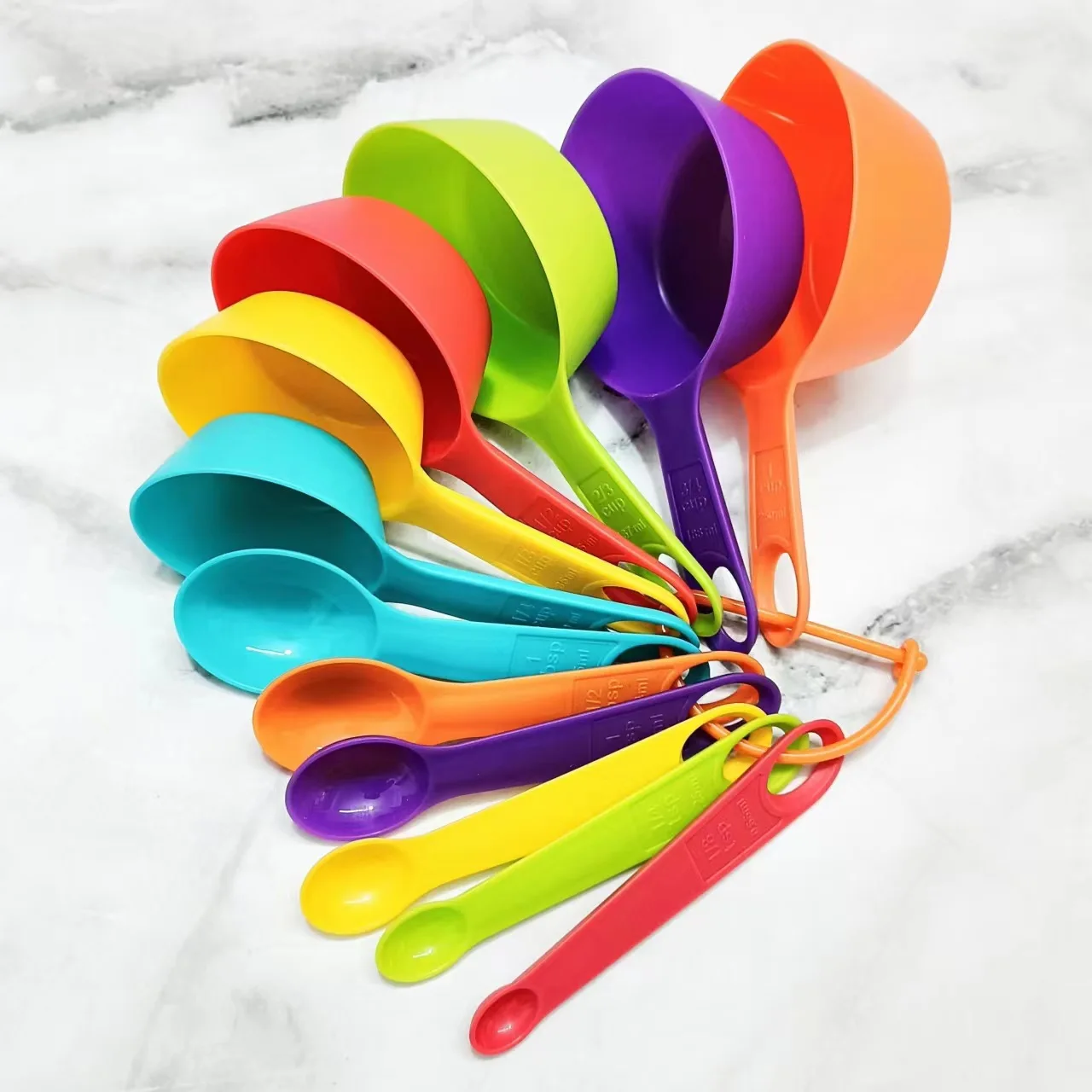 12Pcs Plastic Measuring Spoon Cup Set Colorful Teaspoon Coffee Sugar ...
