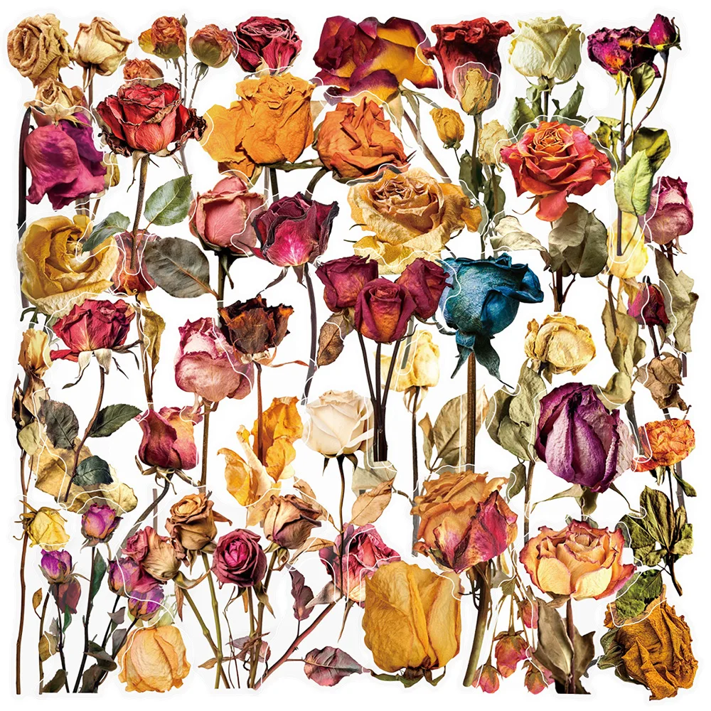 10/30/50pcs Transparent Withered Rose Stickers Vintage Cartoon Flowers ...