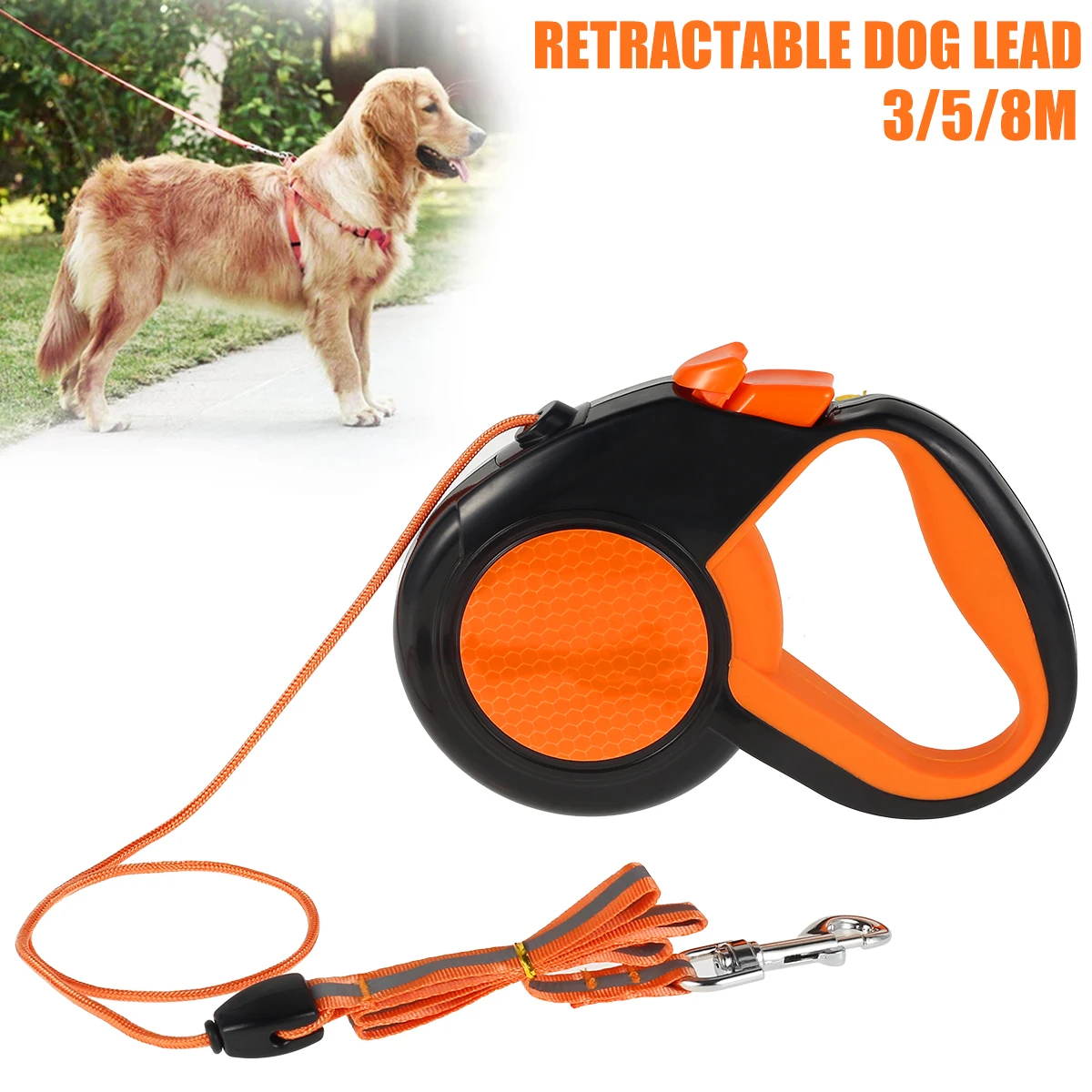 Trela Extensível para Cachorros com Fita Reflexiva, Alça Antiderrapante ...