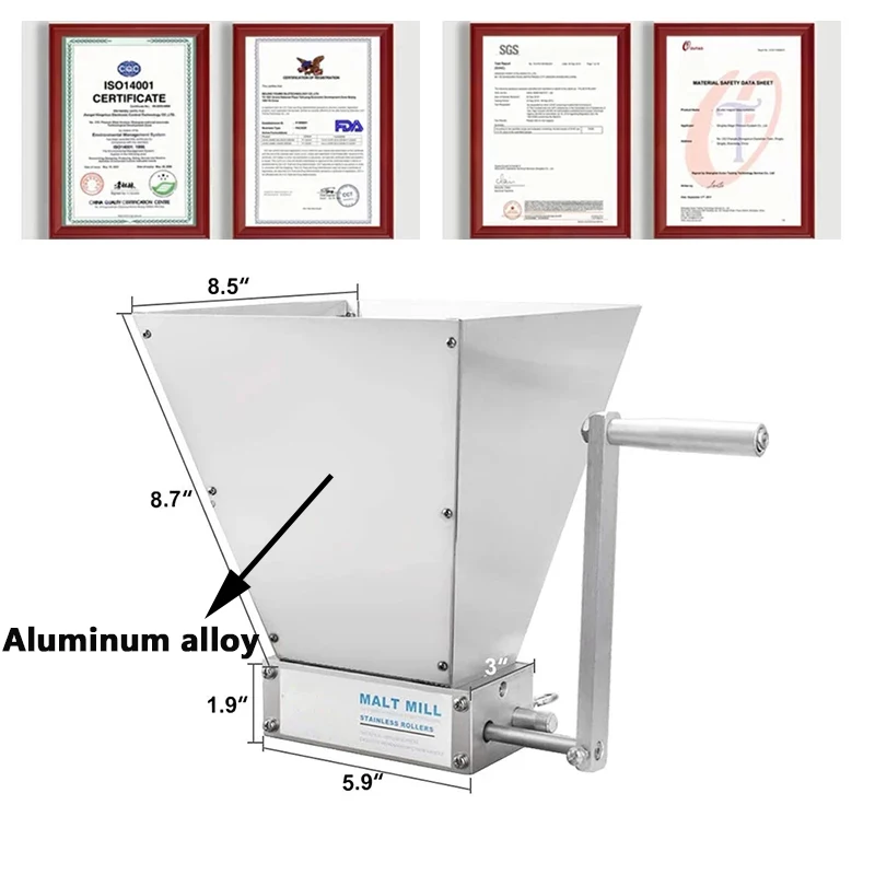 Malt Mill Manual Malt Grinder Stainless Steel 2 Roller Crusher For Beer ...