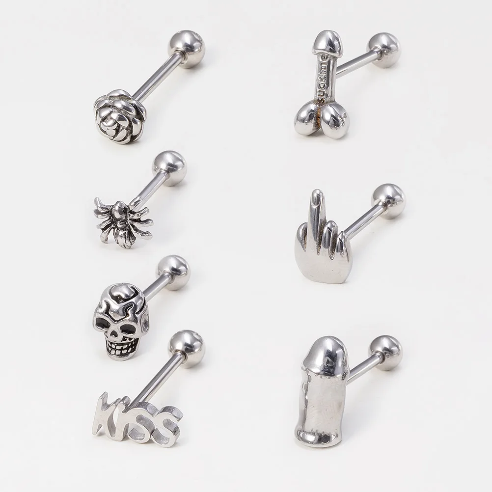 1pc-Gothic-Skull-Spider-Rose-Letter-Tongue-Barbell-Stud-Piercing ...