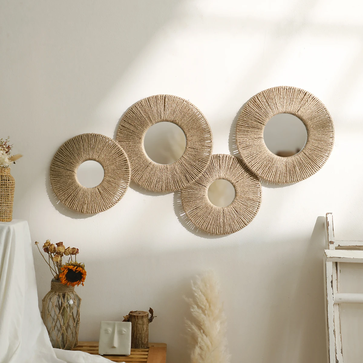 Round-Wall-Mirror-Hanging-Decorative-Mirrors-with-Woven-Hemp-Rope-Boho ...