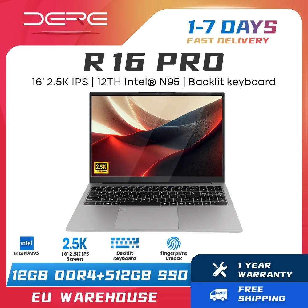 Dere Laptop r16 pro 16 "ips ultra hd 2,5 k Intel Celeron n95 3,4 GHz ...